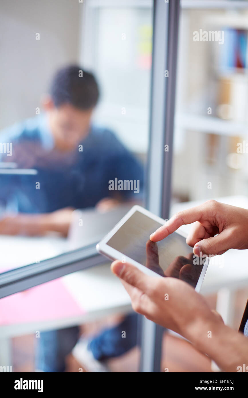 Hands of male employee using touchscreen Stock Photo - Alamy