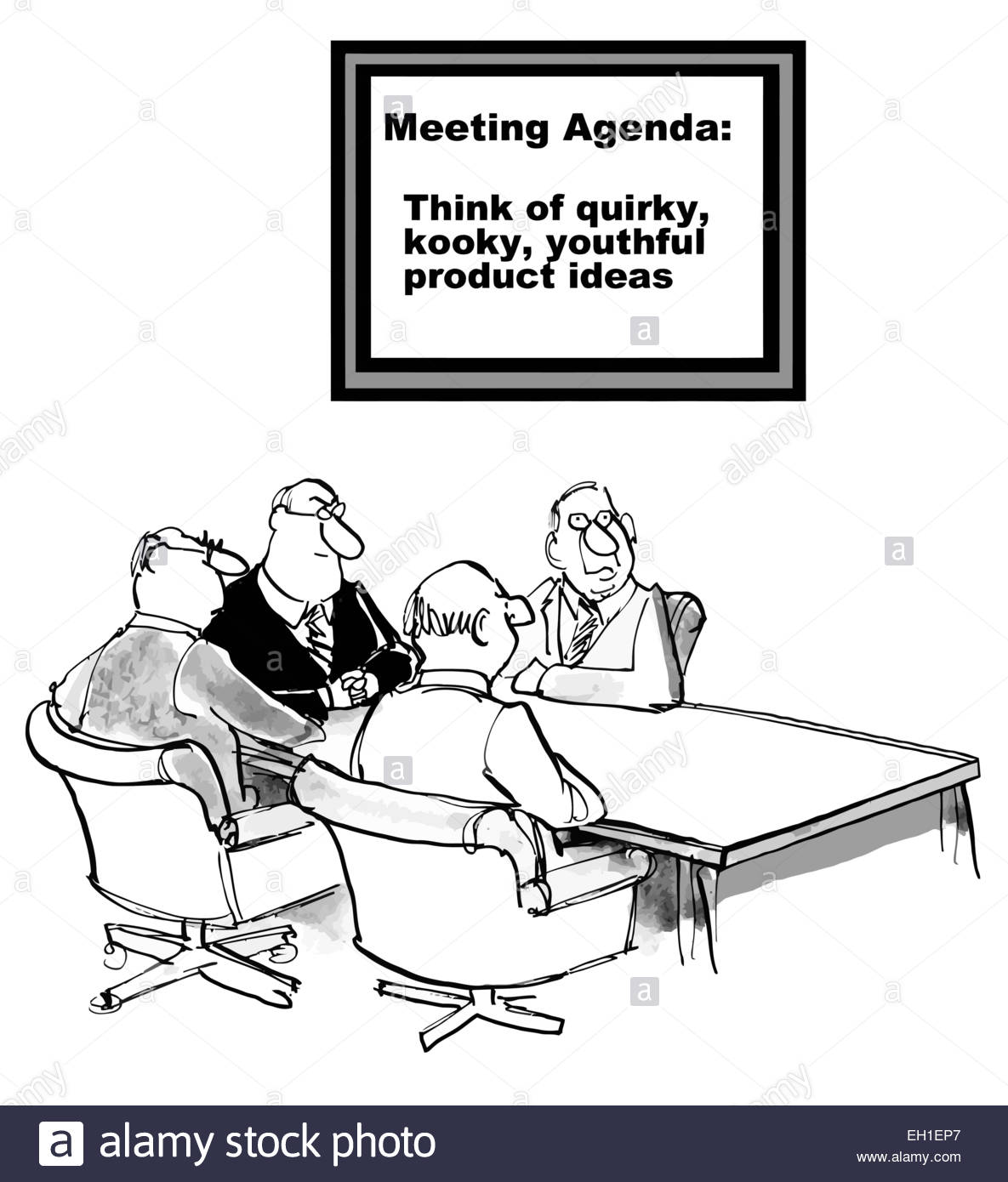 Cartoon of business innovation meeting. The meeting agenda is to Stock ...