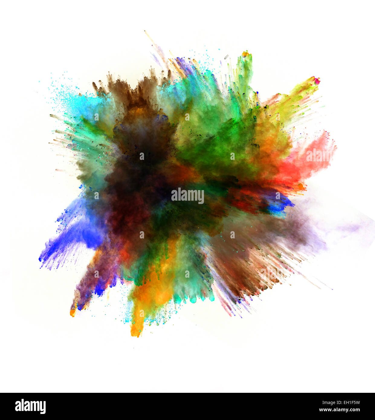 Freeze motion of colored dust explosion isolated on white background ...