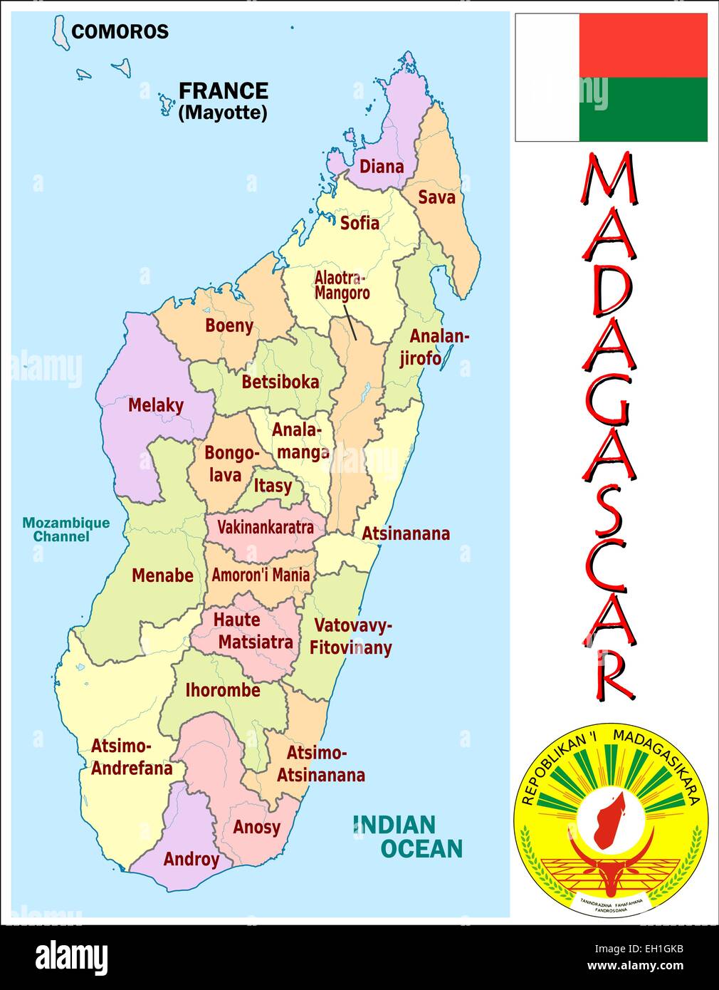 Madagascar With Regions Stock Vector Images - Alamy