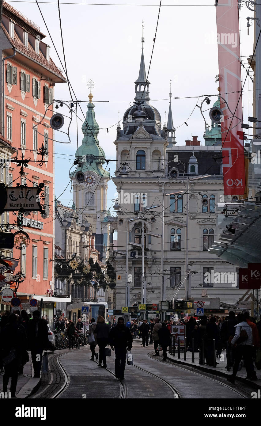 Town square, main street and the city hall of Graz, Styria, Austria on ...