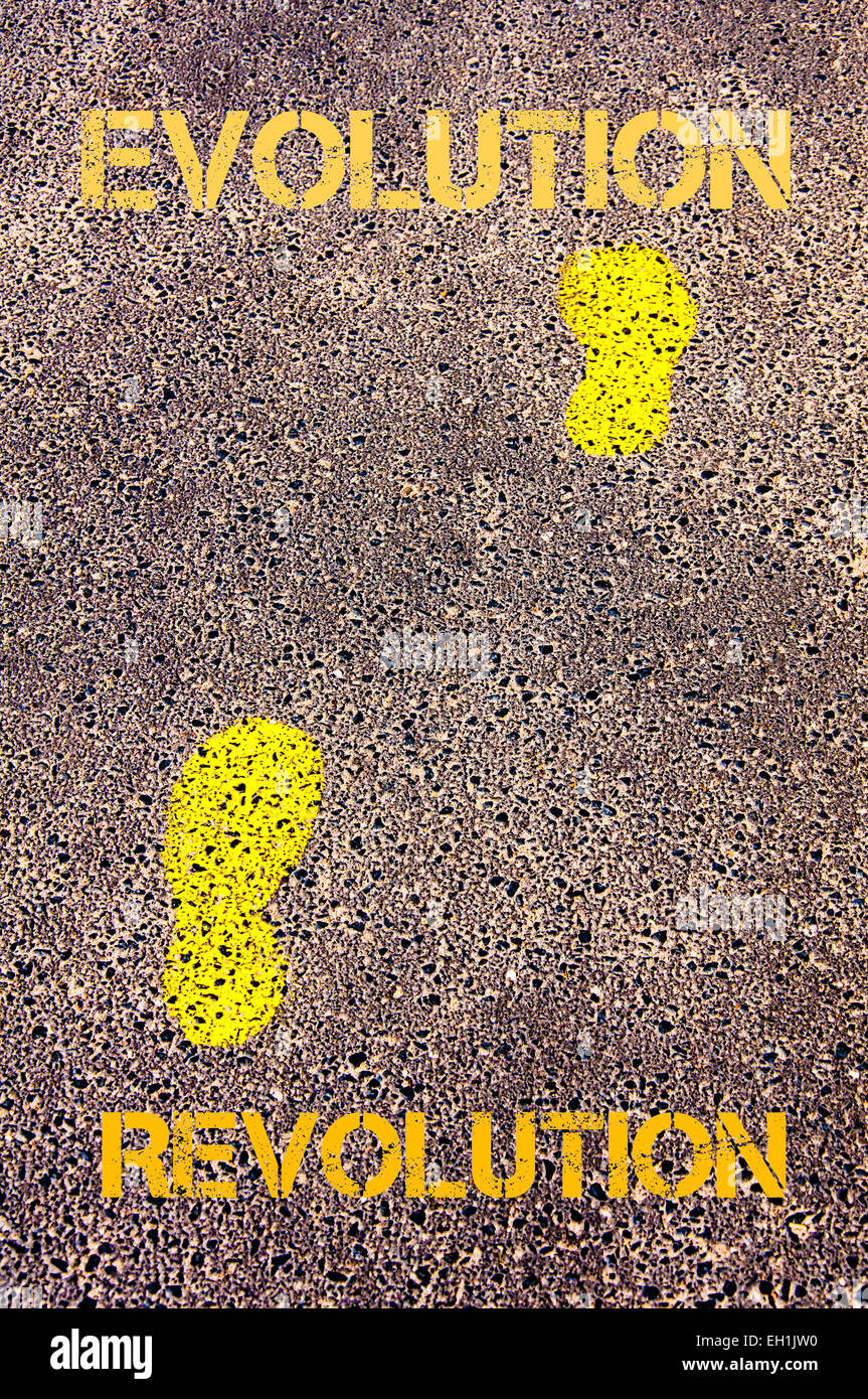 Yellow footsteps on sidewalk from Revolution to Evolution message ...