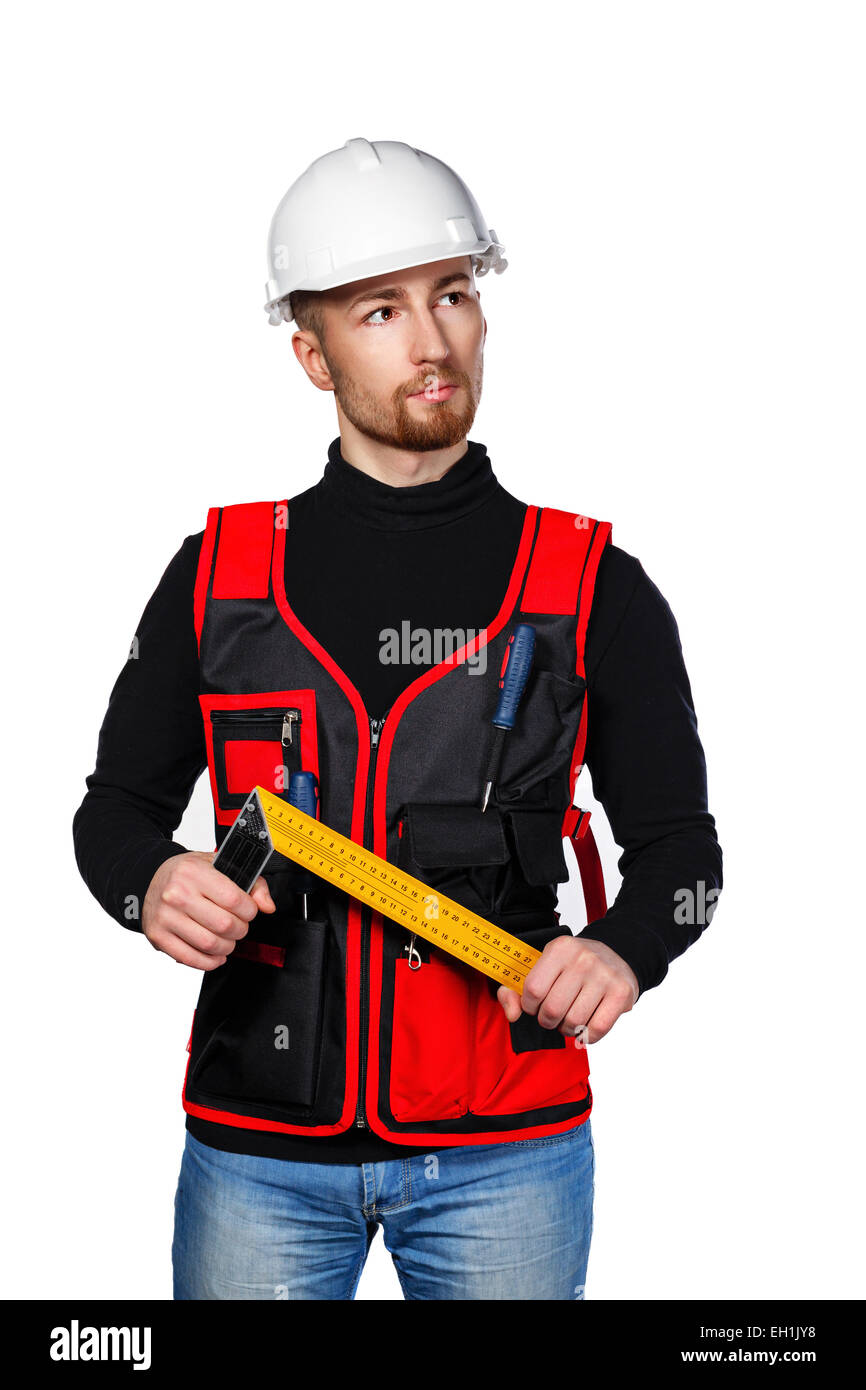 Young builder holds ruler hi-res stock photography and images - Alamy