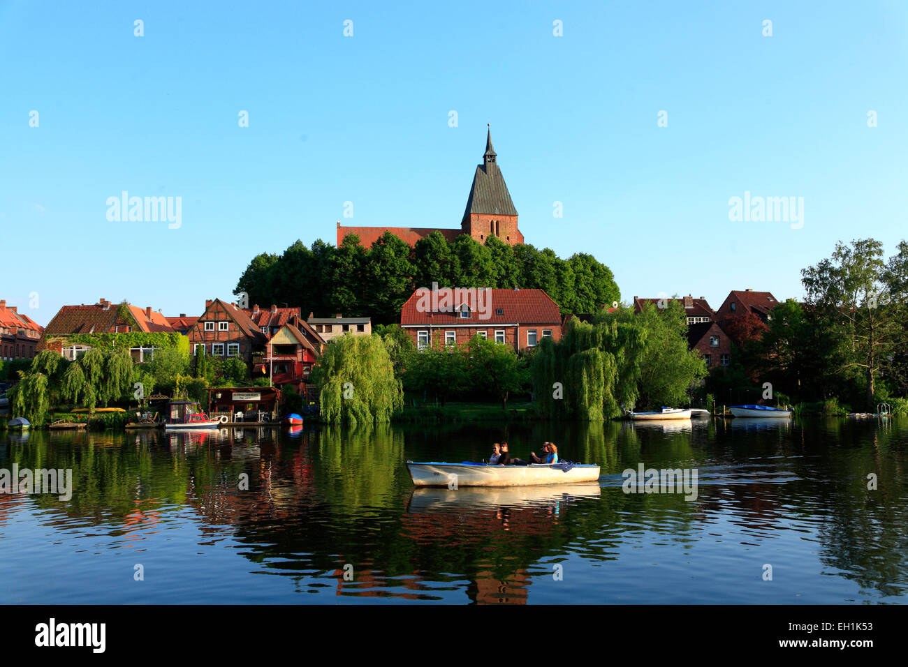 Moelln, lake Schulsee and Nikolaikirche, Schleswig-Holstein, Germany ...