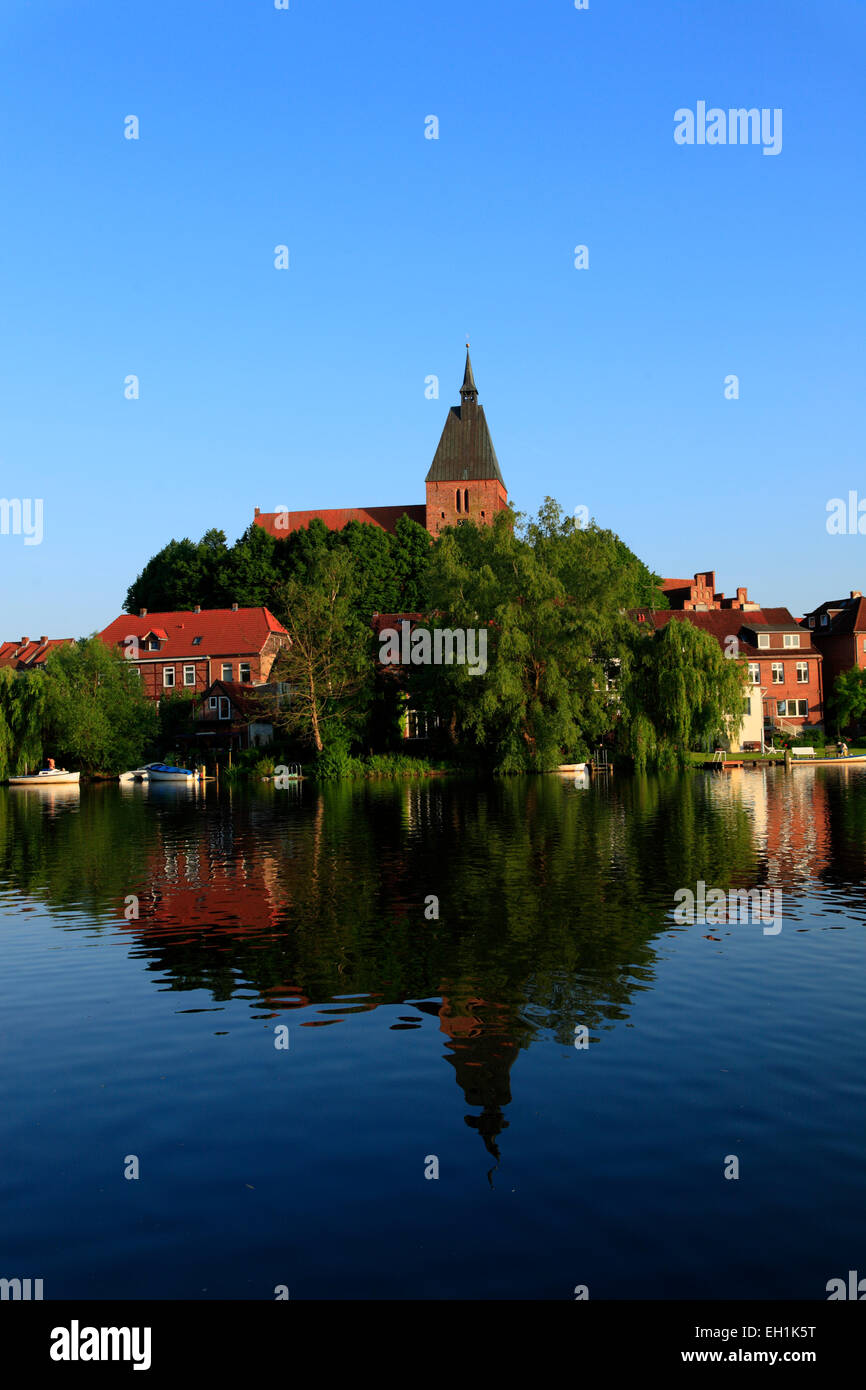Moelln, lake Schulsee and Nikolaikirche, Schleswig-Holstein, Germany ...