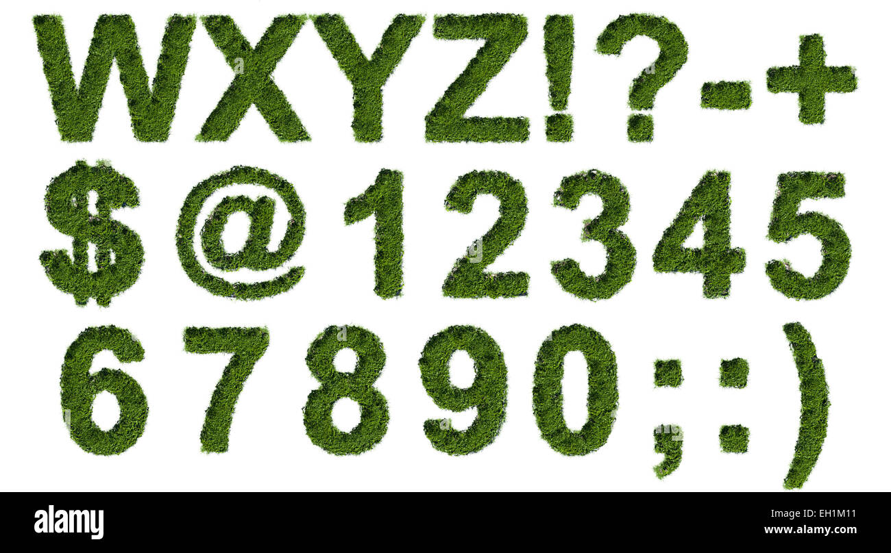 Green grass type set with letters symbols and numerals Stock Photo - Alamy