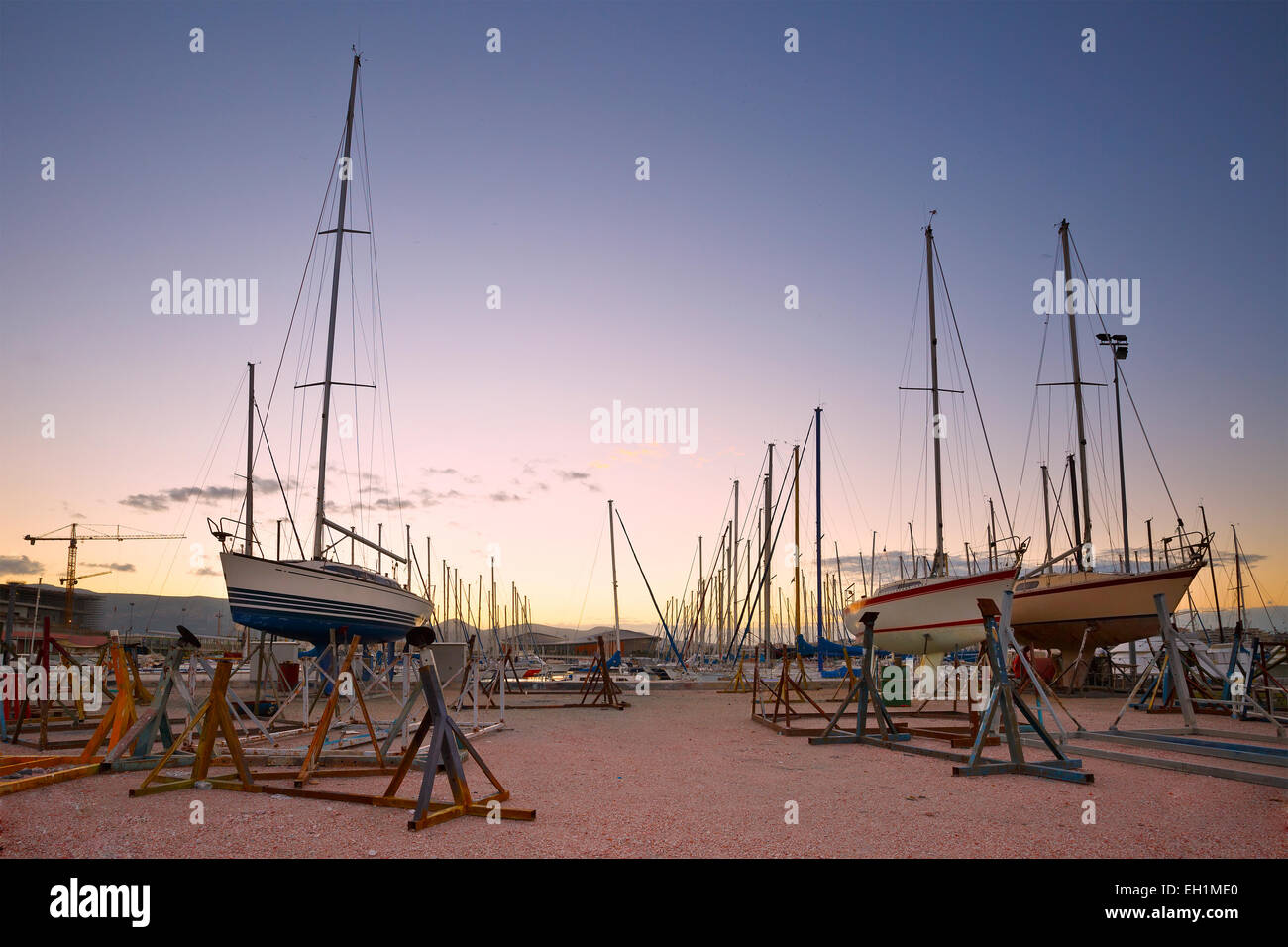 Dry docked sail boats in Kallithea marina, Athens, Greece Stock Photo ...