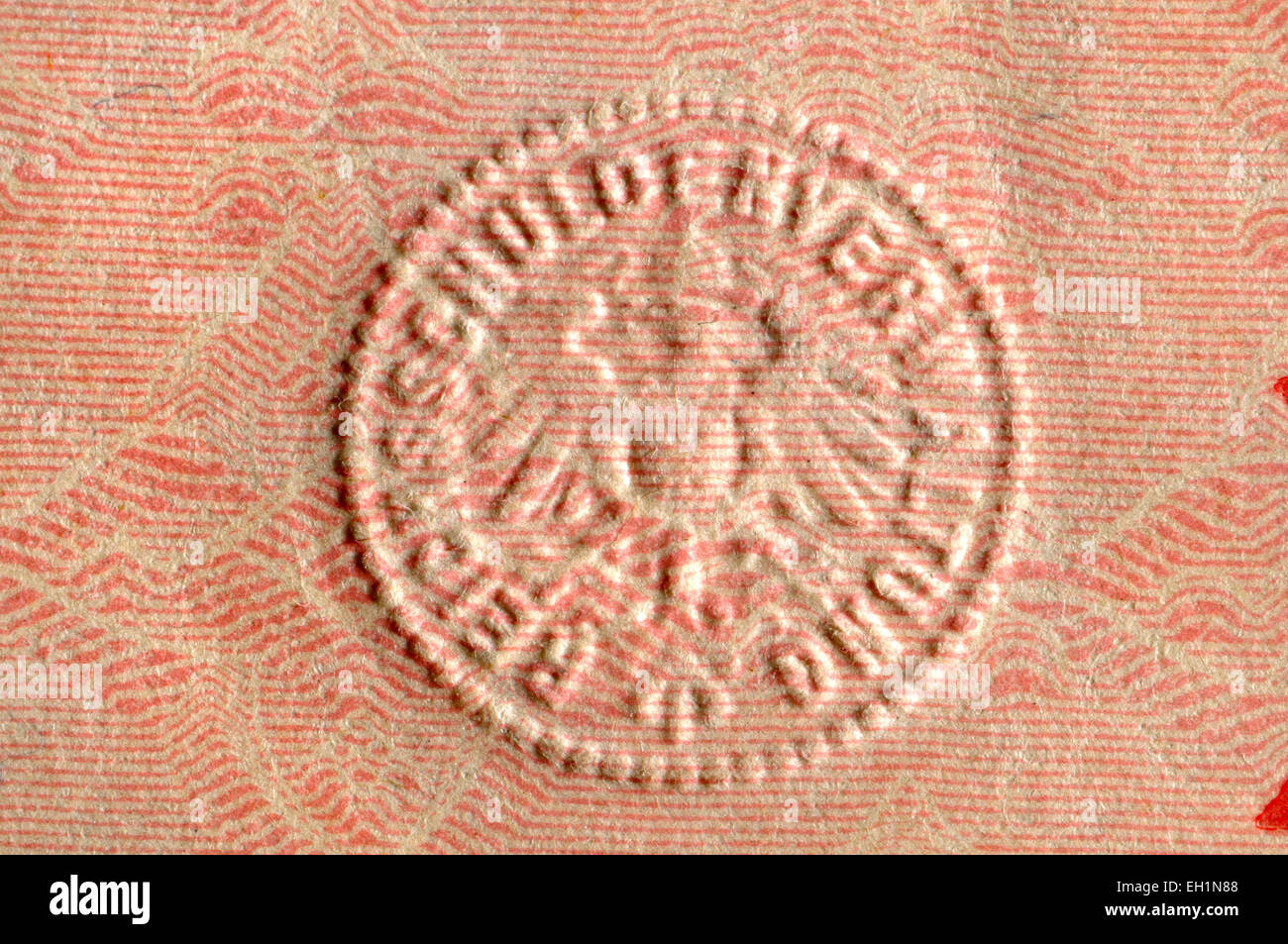 Detail from a 1914 German 2 Mark banknote showing raised embossed ...