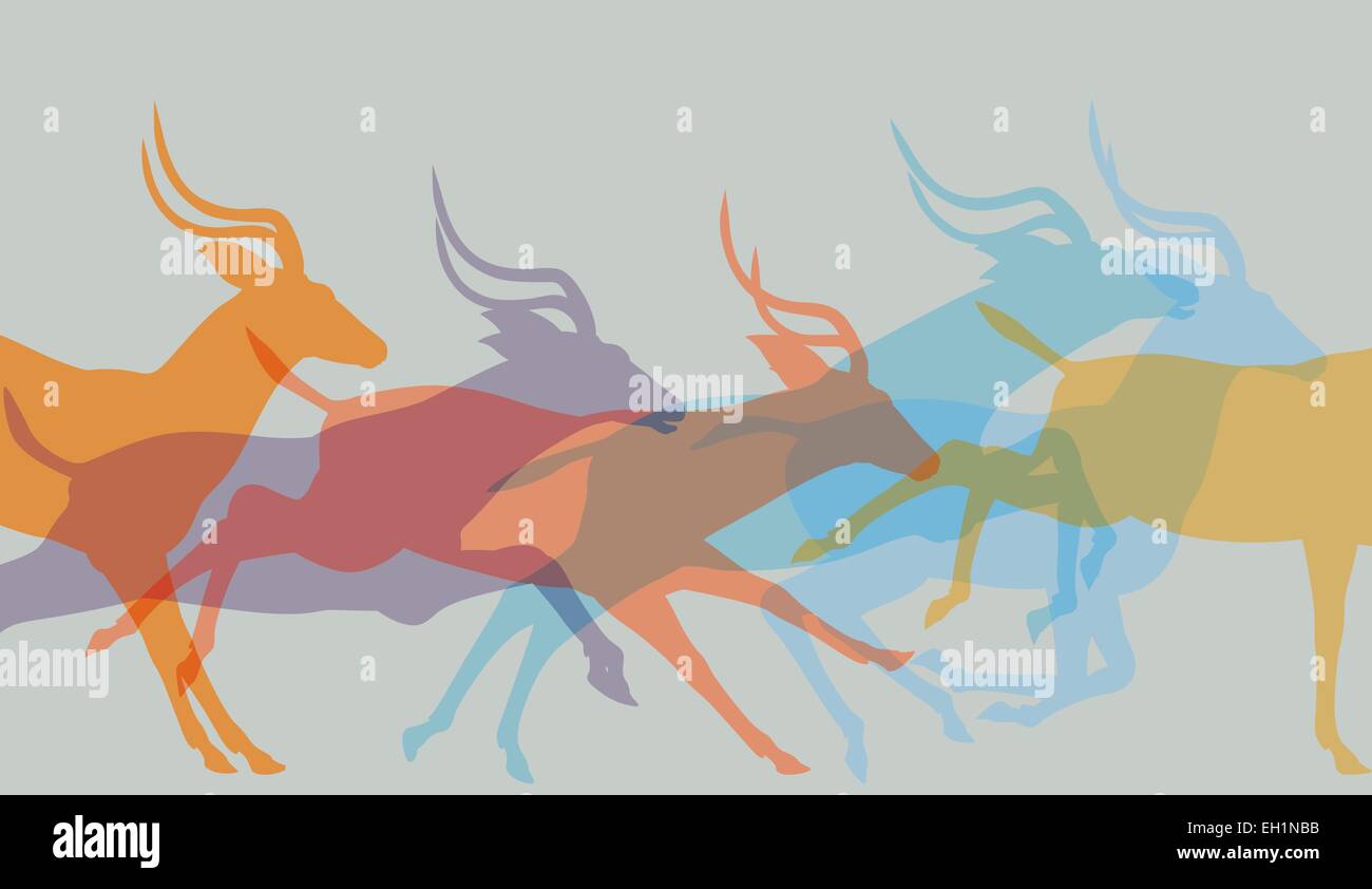 Editable vector illustration of a herd of running antelope Stock Vector ...