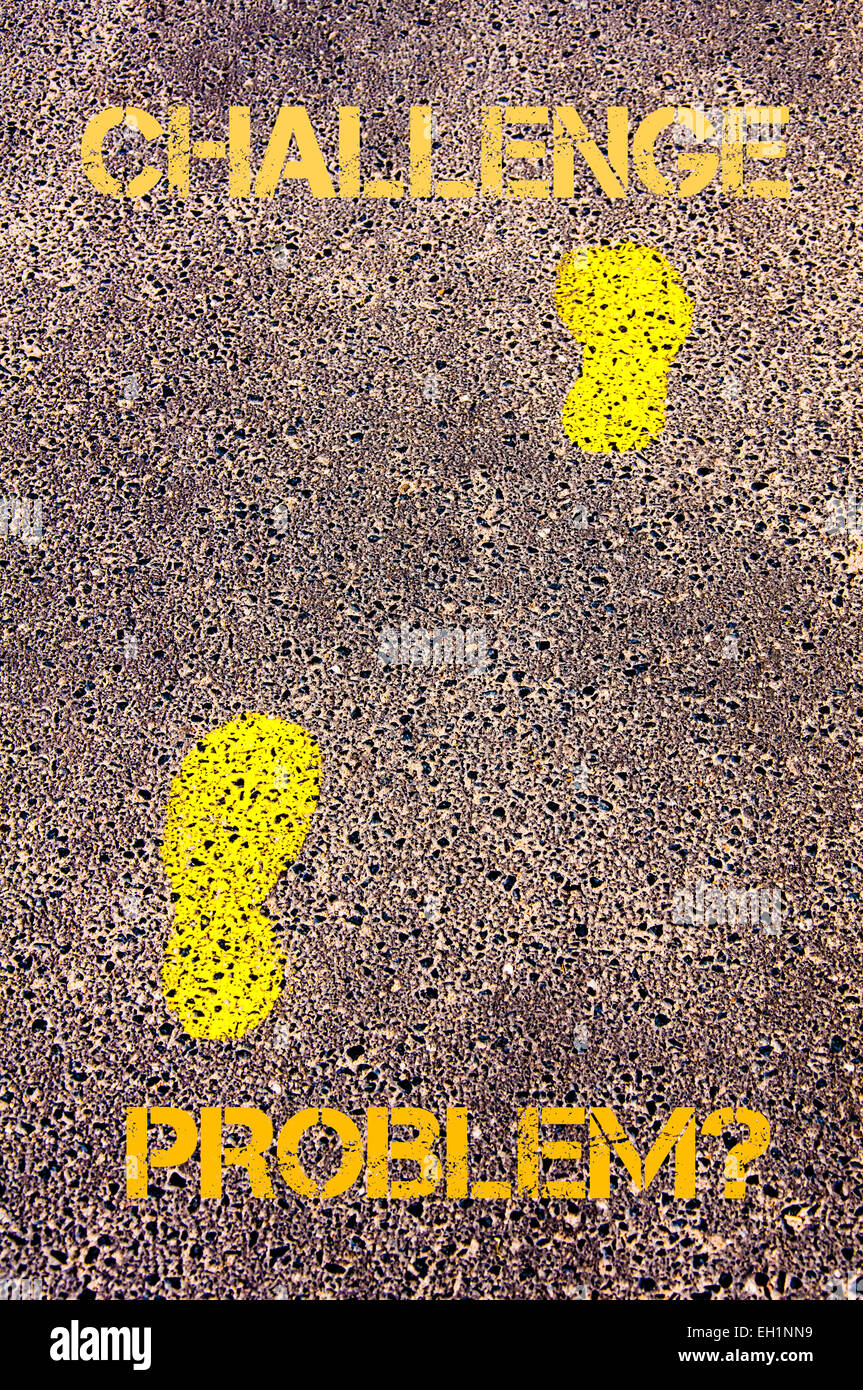 Yellow footsteps on sidewalk from Problem to Challenge message ...