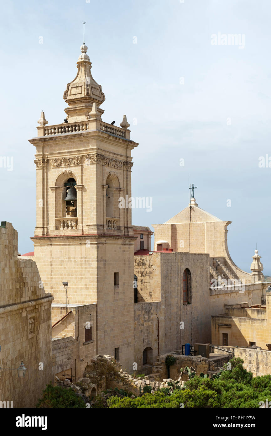 View of the Catholic Cathedral with with a large church tower in the ...