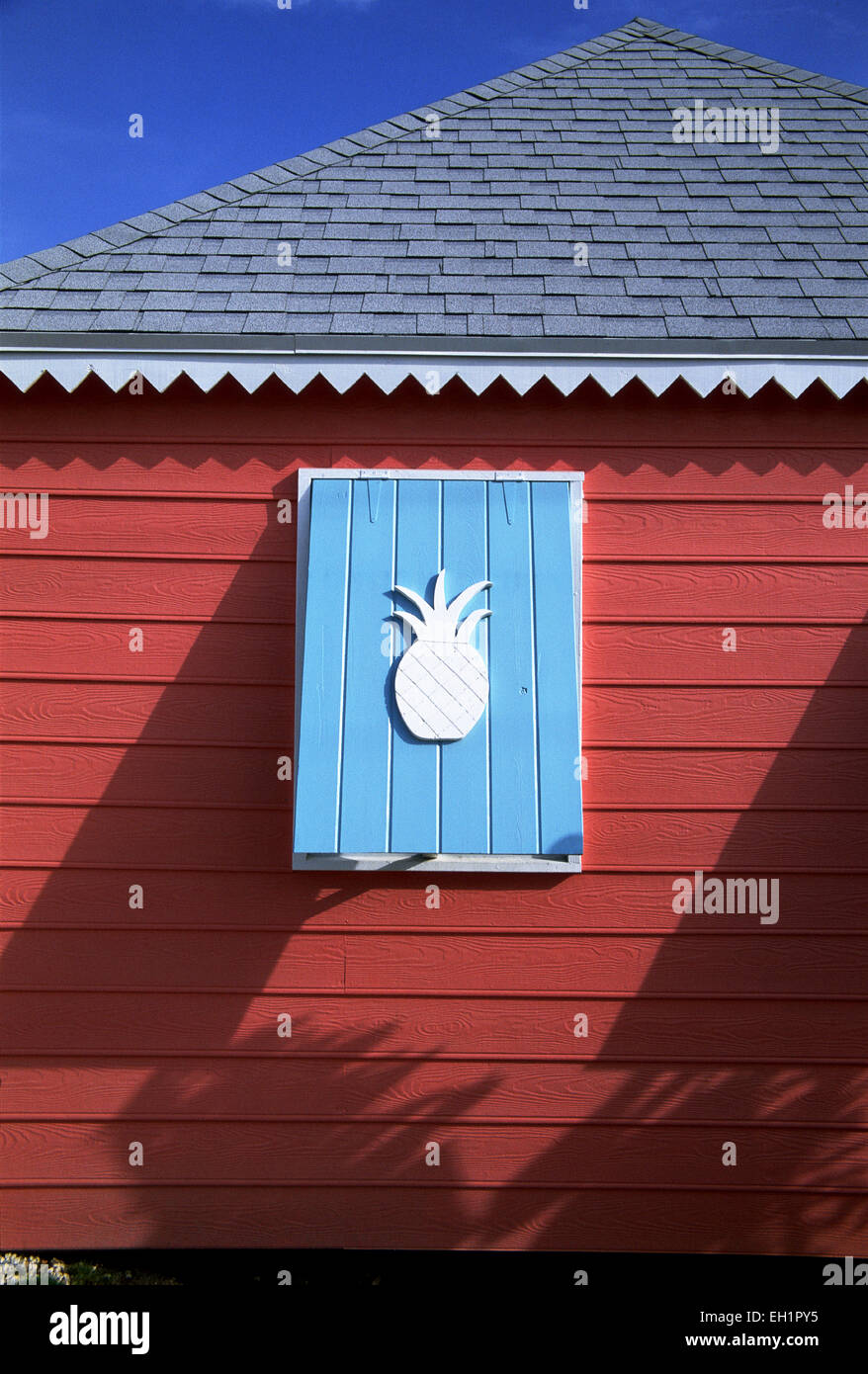 Pineapple detail on a traditional Caribbean-style hut, BAHAMAS Stock ...