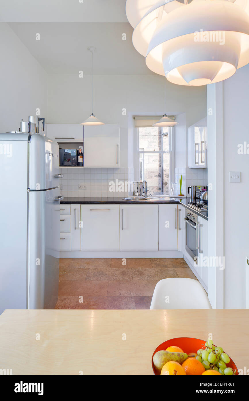 Designer lampshade in kitchen of Wormit House, Fife, Scotland Stock ...