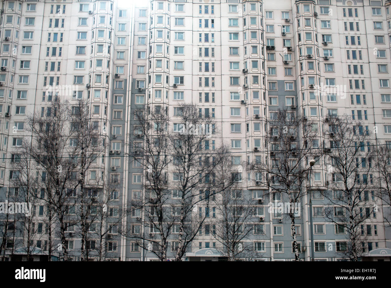 Soviet style residential building facade in suburban Moscow, Russia ...