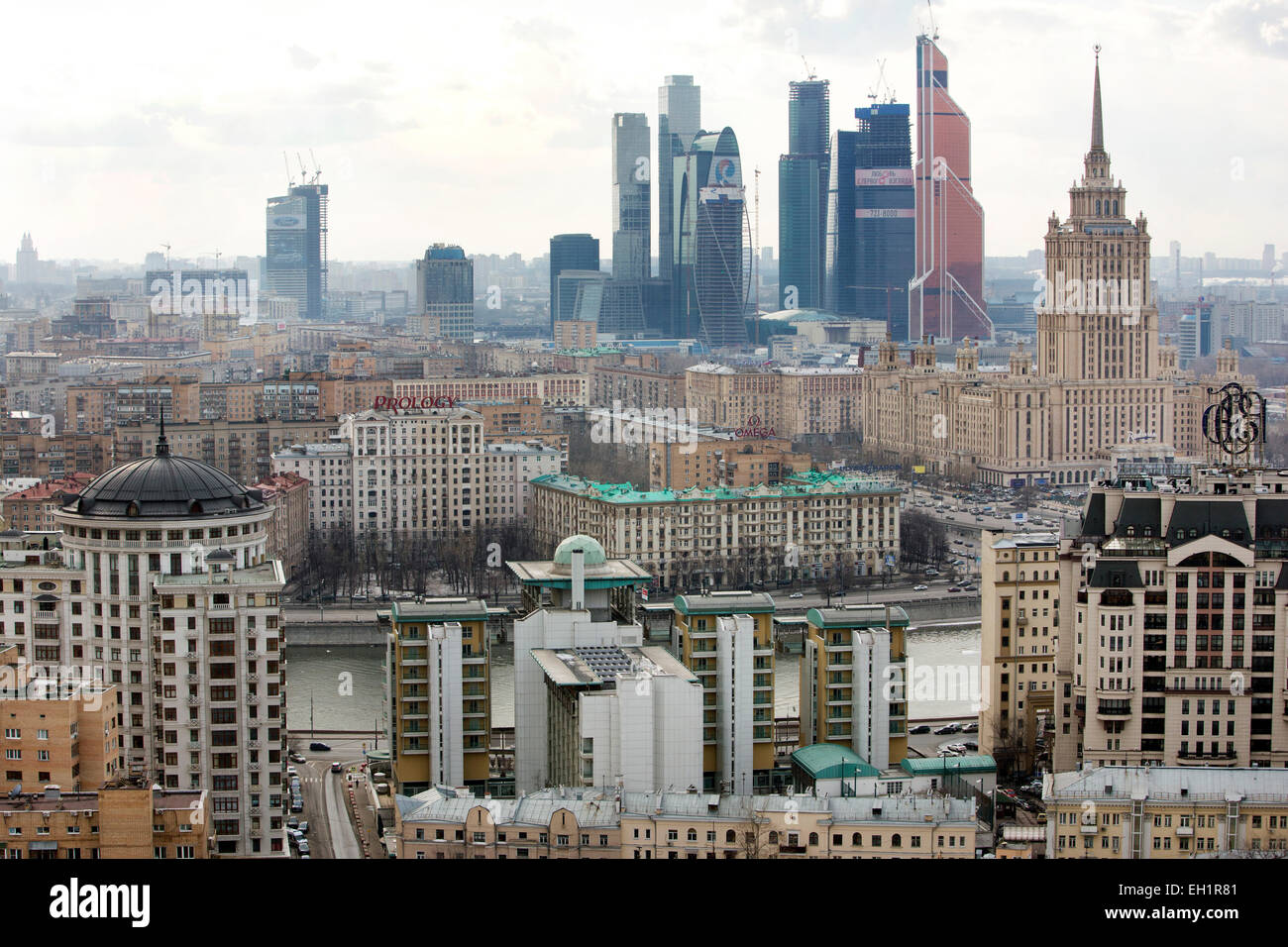 City view of central Moscow buildings and traffic. Moscow, Russia Stock ...