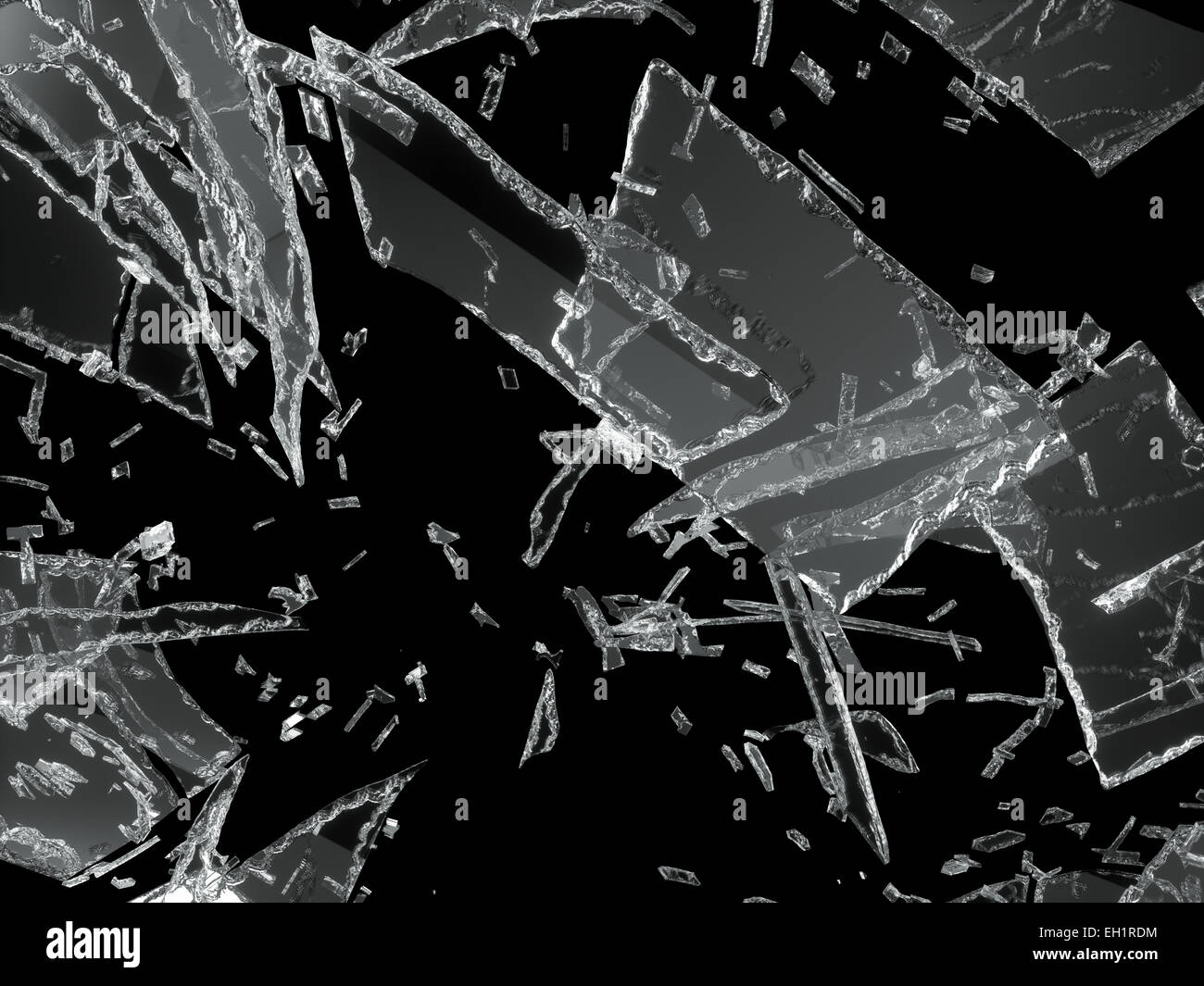 Many pieces of shattered glass on black background Stock Photo - Alamy