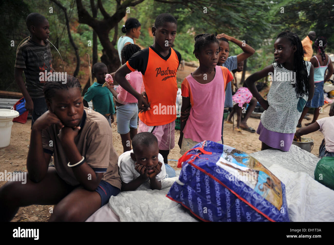 Homeless earthquake survivors in make shift shelters in Port Au Prince ...