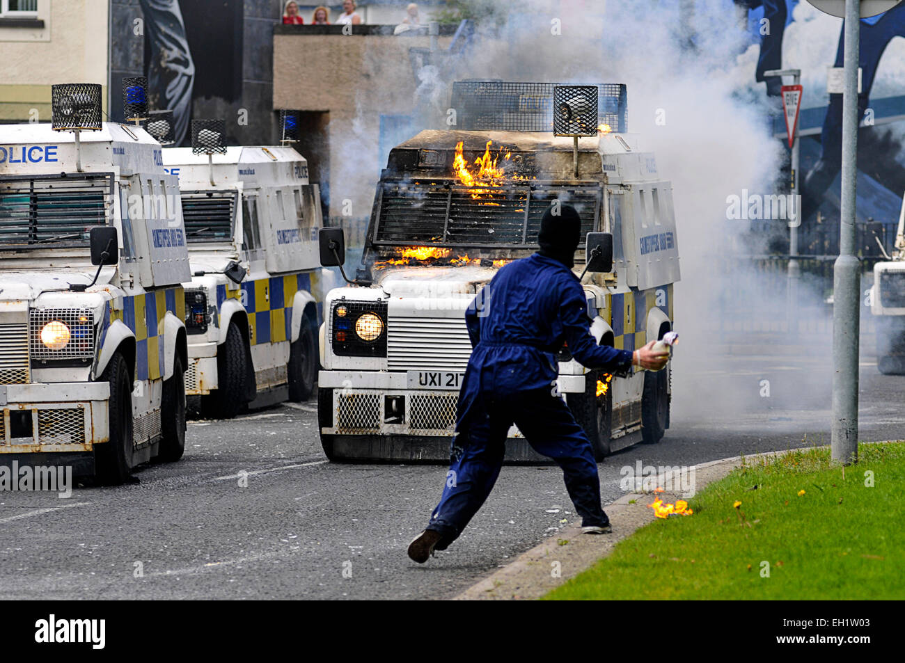 Psni armoured vehicle set alight hi-res stock photography and images ...