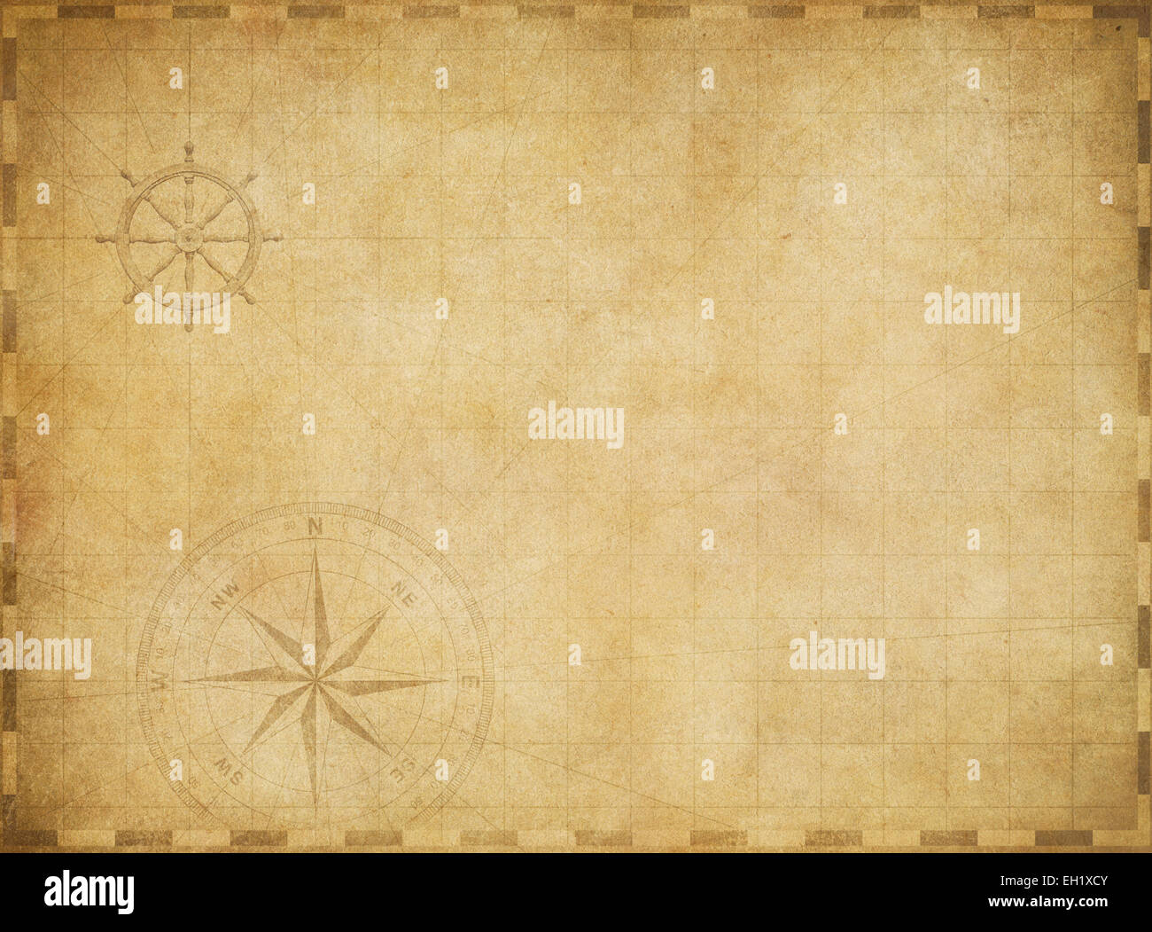 old blank vintage nautical map on worn parchment Stock Photo - Alamy