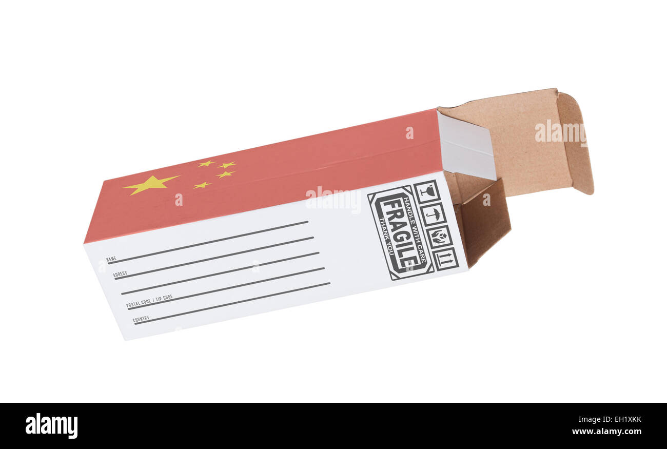 Concept of export, opened paper box - Product of China Stock Photo - Alamy