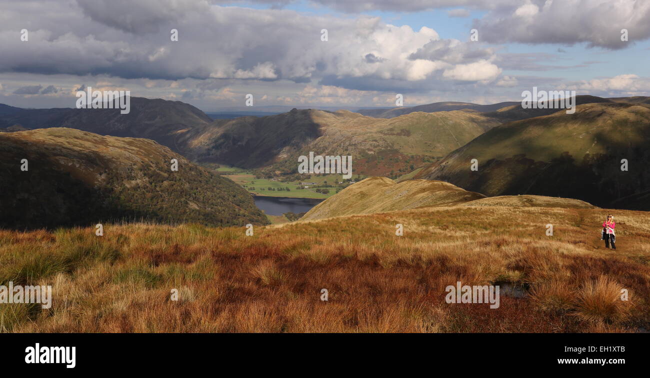 Hiker descending Little hart crag hartsop fells hartsop valley eastern ...