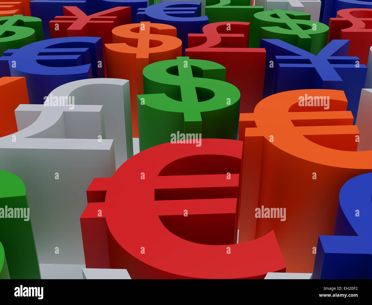 Currency symbols. 3d illustration. High resolution image. Symbols multi ...