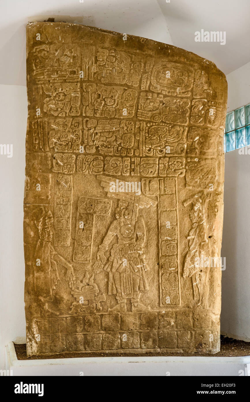 Big Hat stela, visitor center at Nim Li Punit, Maya ruins, Southern ...