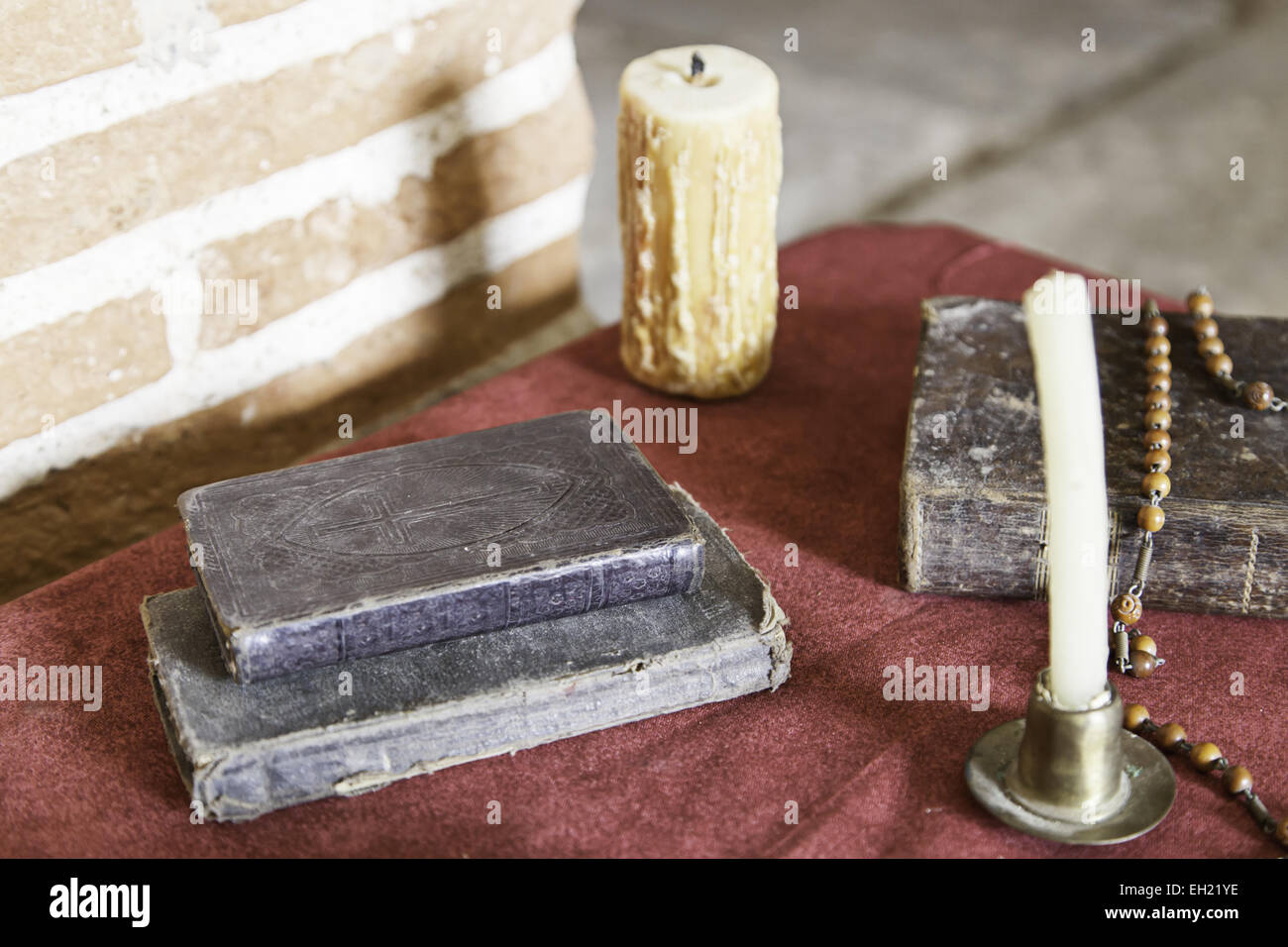 Bible and rosary to pray, detail of religious objects, Christianity ...