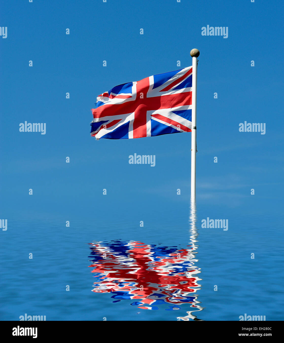 A british union jack flag digitally reflected into a pool of water ...