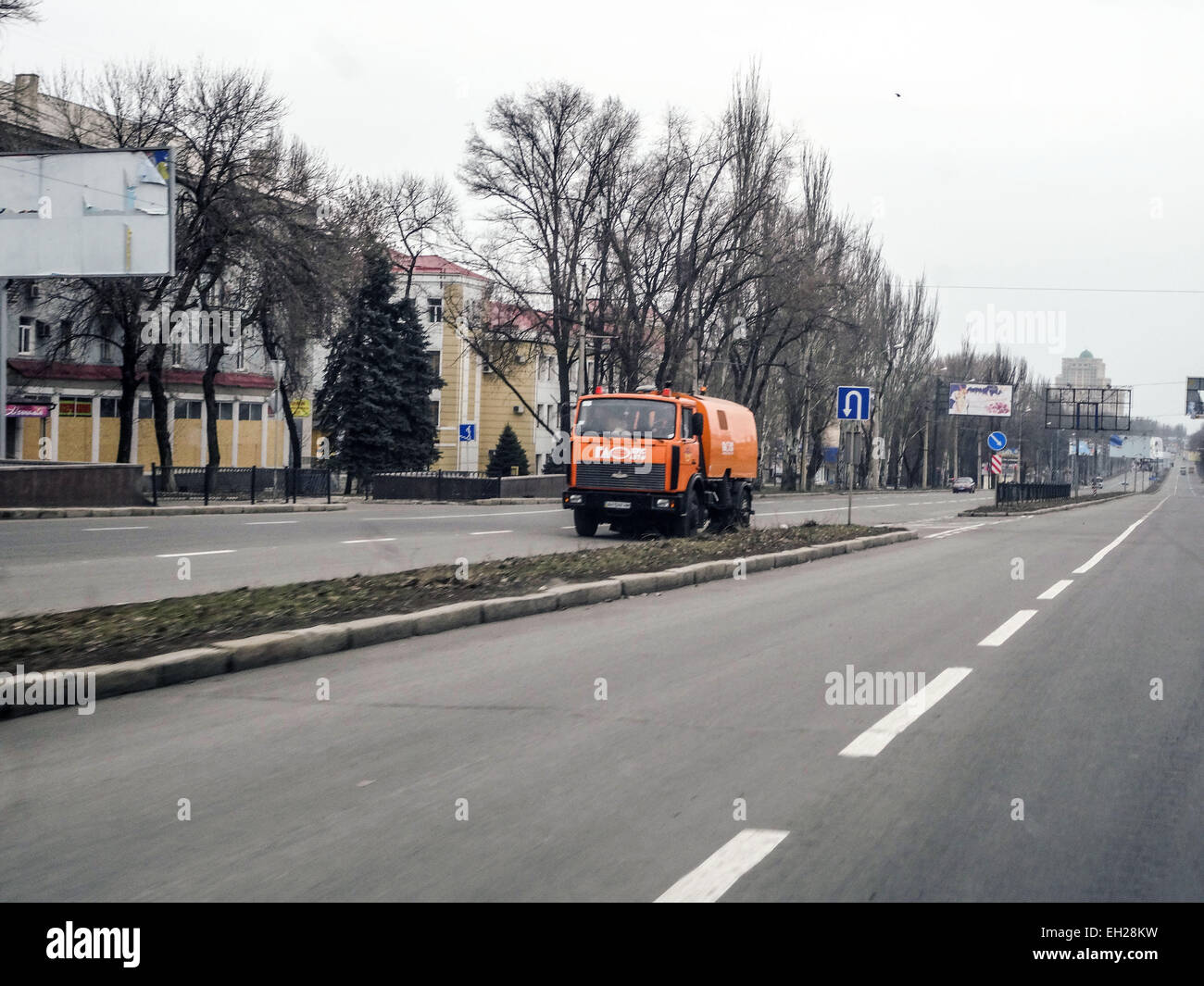 March 4, 2015 - Car utilities rides on the road, avenue Kiev, Donetsk ...