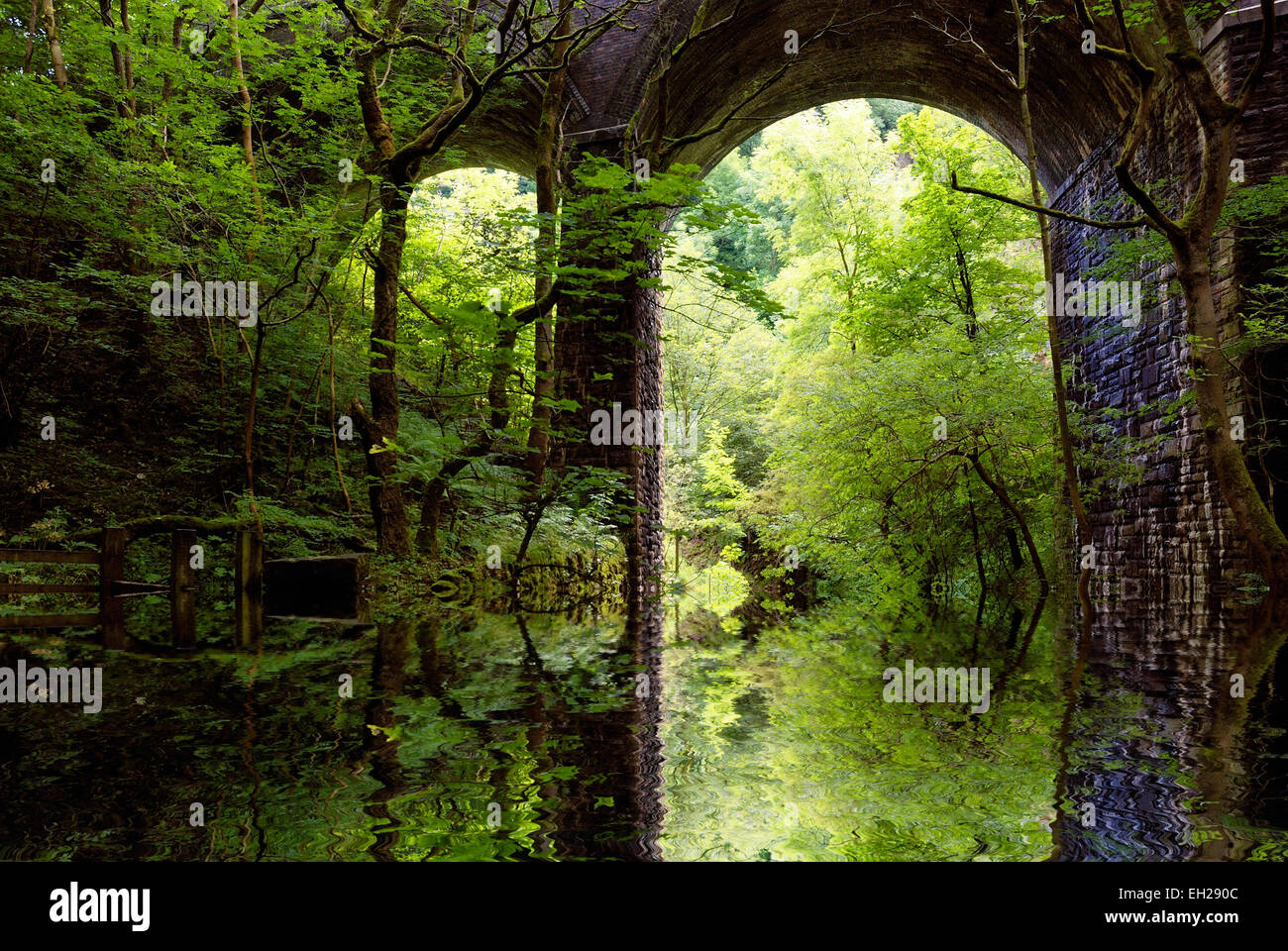Chee dale railway viaduct Derbyshire england UK.Reflected into a ...