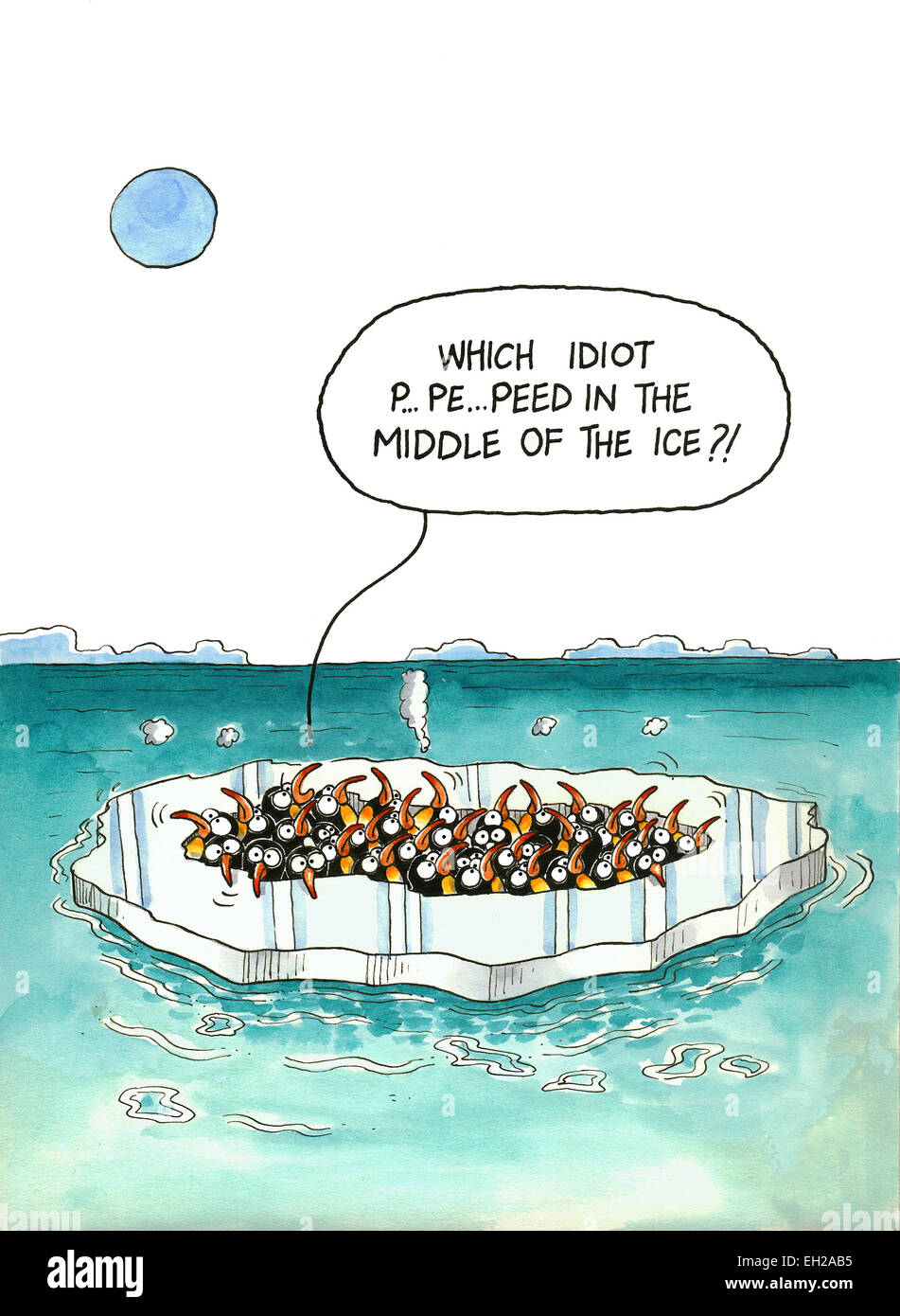 Penguins fell in to melted ice Stock Photo - Alamy