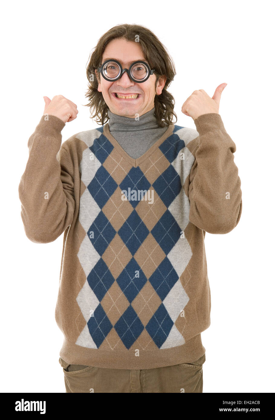 geek man going thumbs up, isolated on white Stock Photo - Alamy