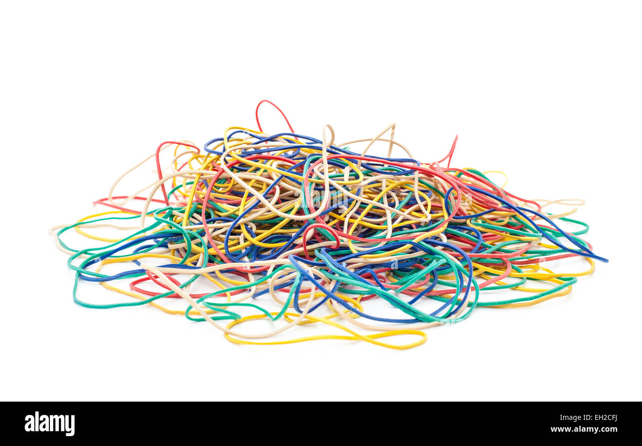 Pile of elastic bands. All on white background Stock Photo - Alamy