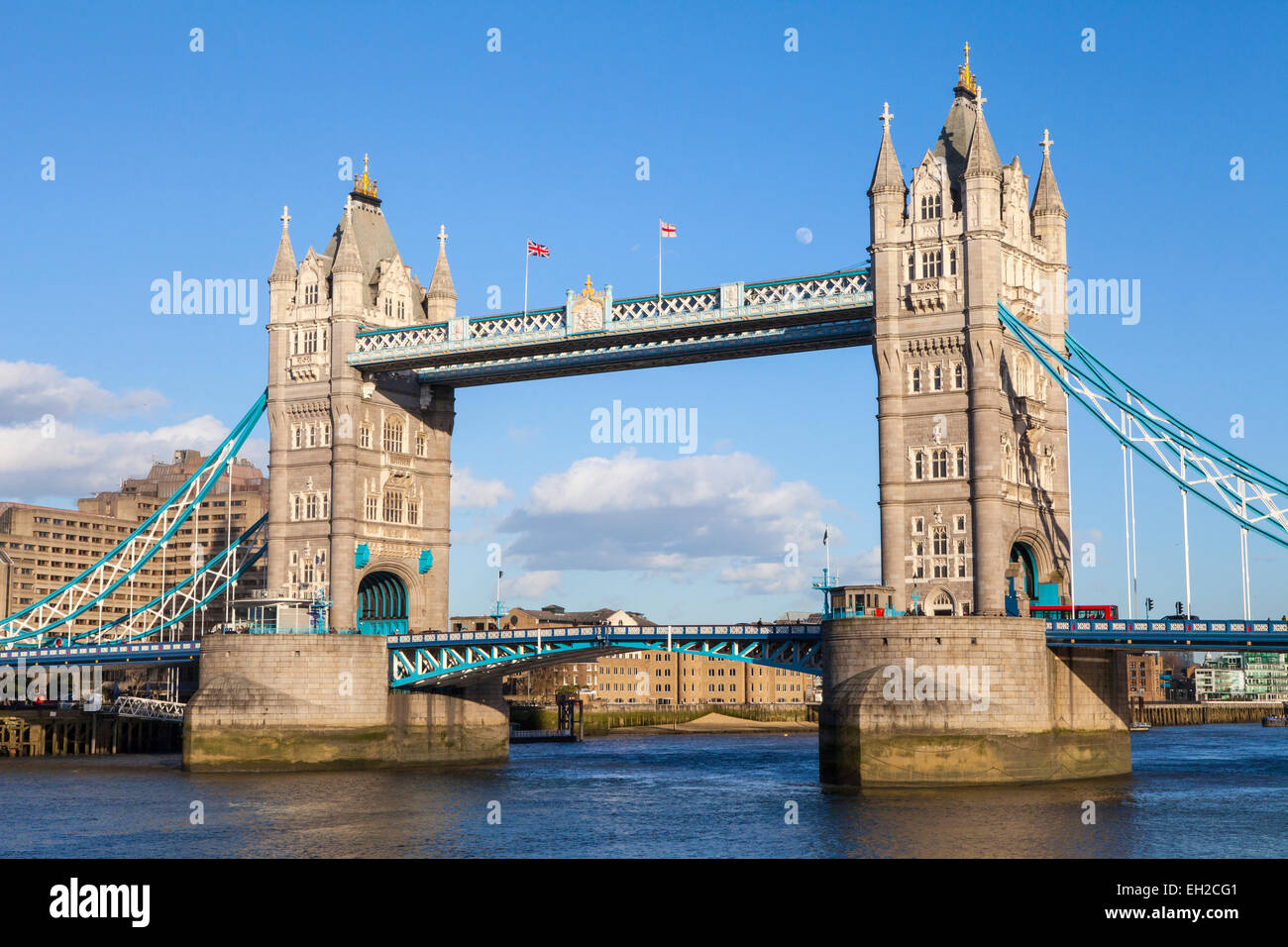 A beautiful view of Tower Bridge under a clear blue sky in London Stock ...