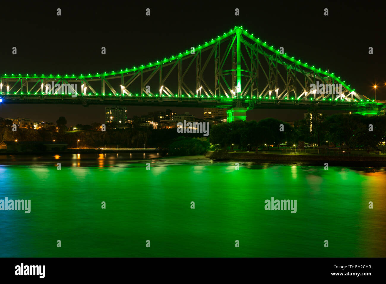 A photograph of Story Bridge in Brisbane at night. The Story Bridge is ...