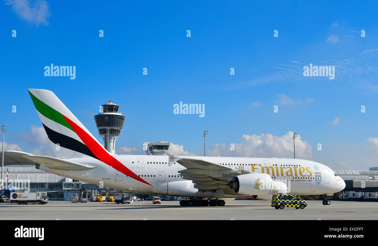 emirates, airbus, a 380, aircraft, plane, roll out, tower, airplane ...