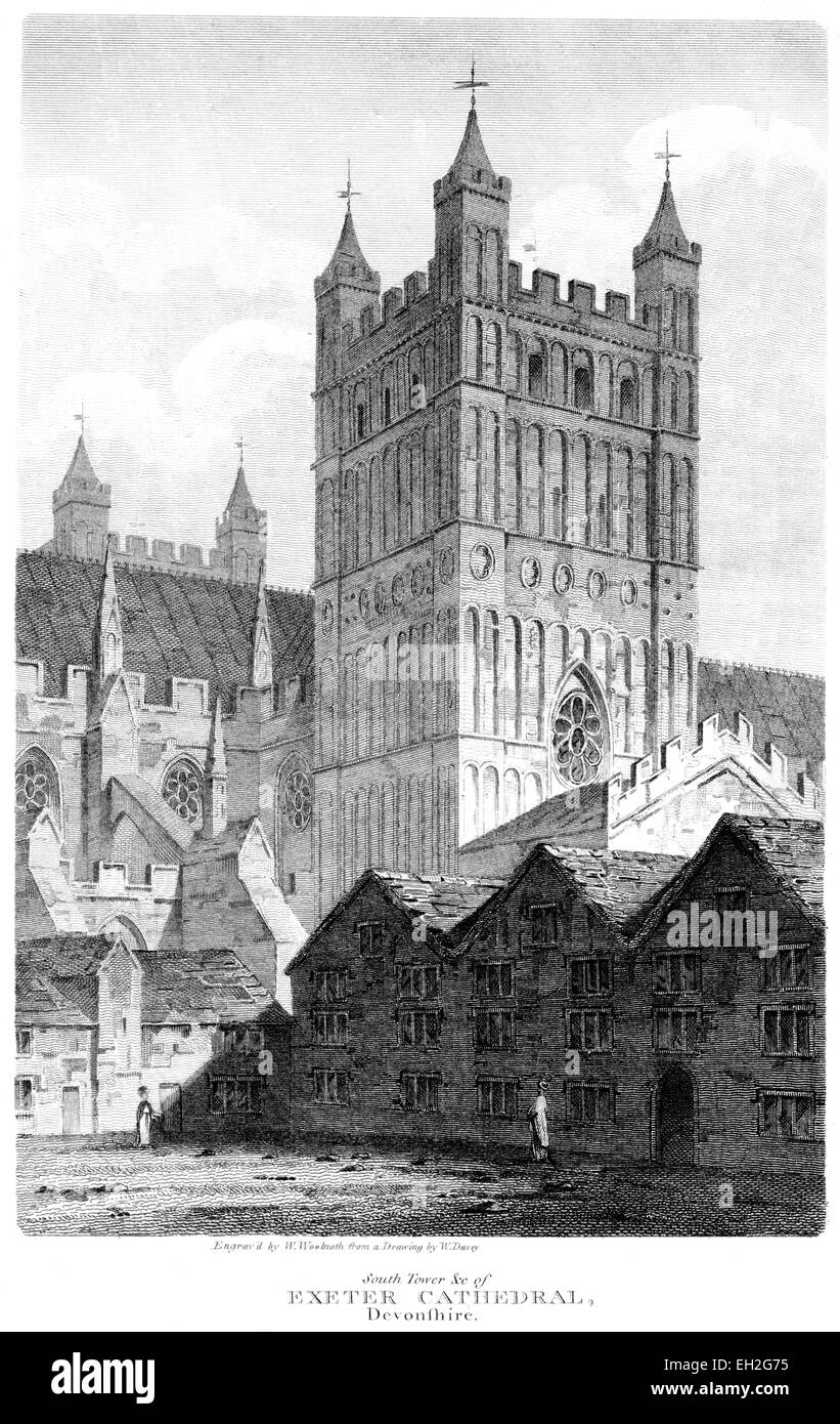 An engraving of South Tower &c. of Exeter Cathedral, Devonshire scanned ...