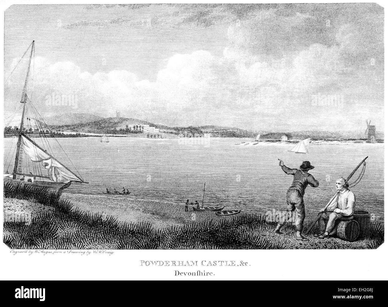 An engraving of Powderham Castle, Devonshire scanned at high resolution ...