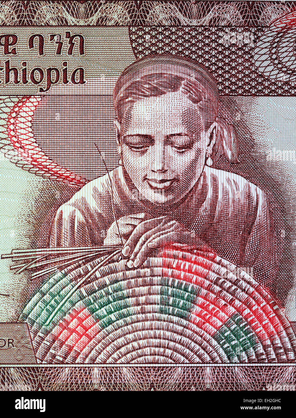 Woman weaving basket from 10 birr banknote, Ethiopia, 2008 Stock Photo ...