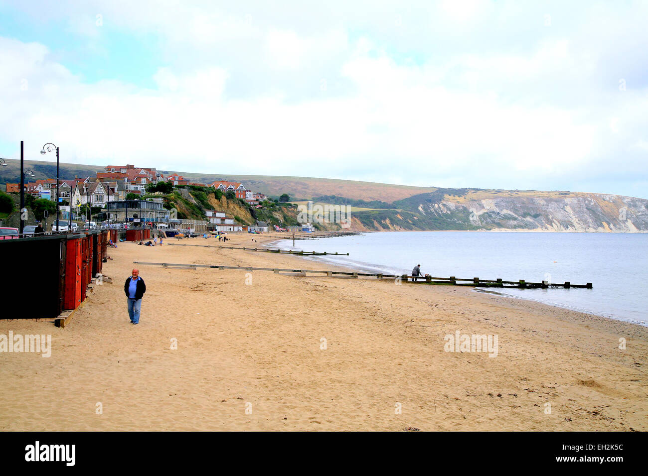 The beach and town in October at Swanage, Dorset, England, UK Stock ...