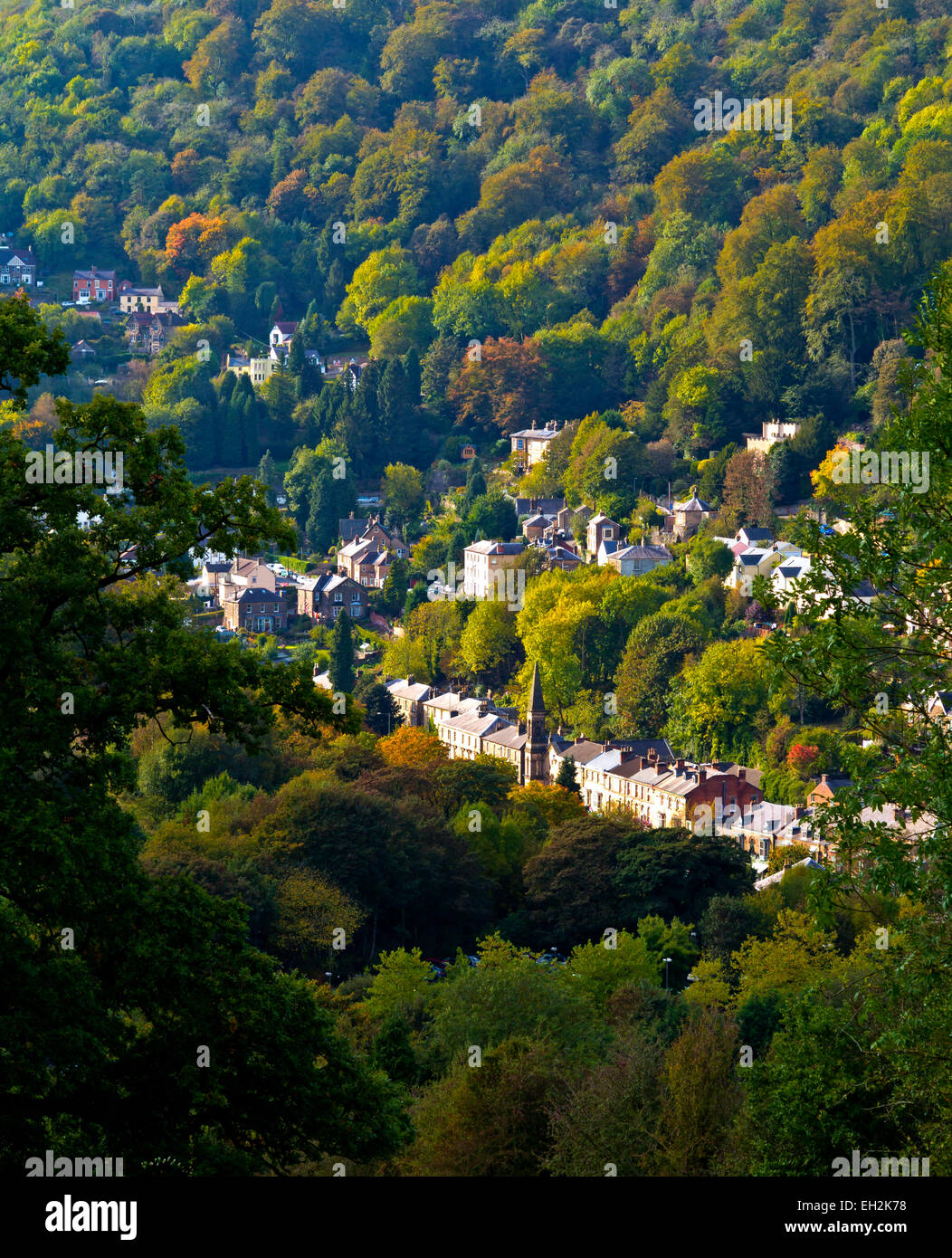 View looking down on the village of Matlock Bath tourist resort near ...