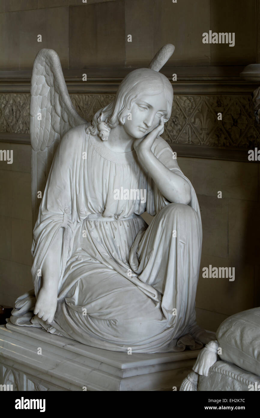 An angel on the Lady de Mauley monument, St. Nicholas Church, Hatherop, Gloucestershire, England ...