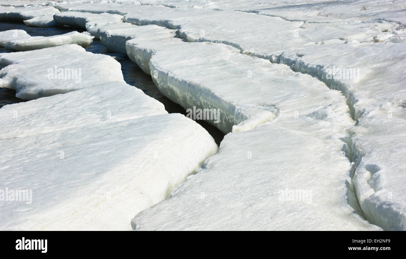 ice hummocks on the river in spring Stock Photo - Alamy