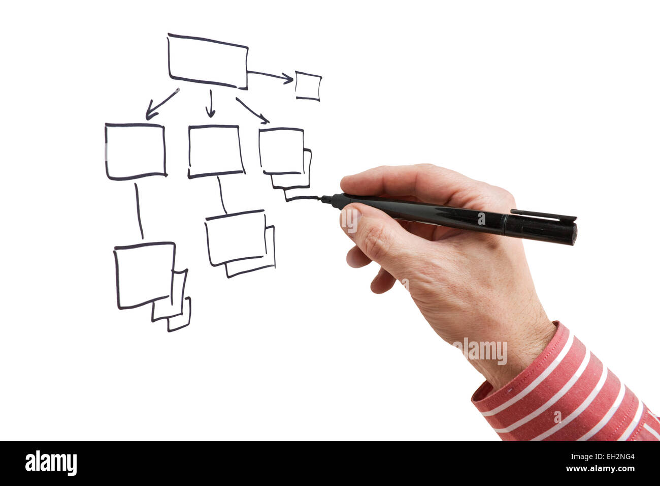 hand marker draws a block diagram isolated on a white background Stock ...