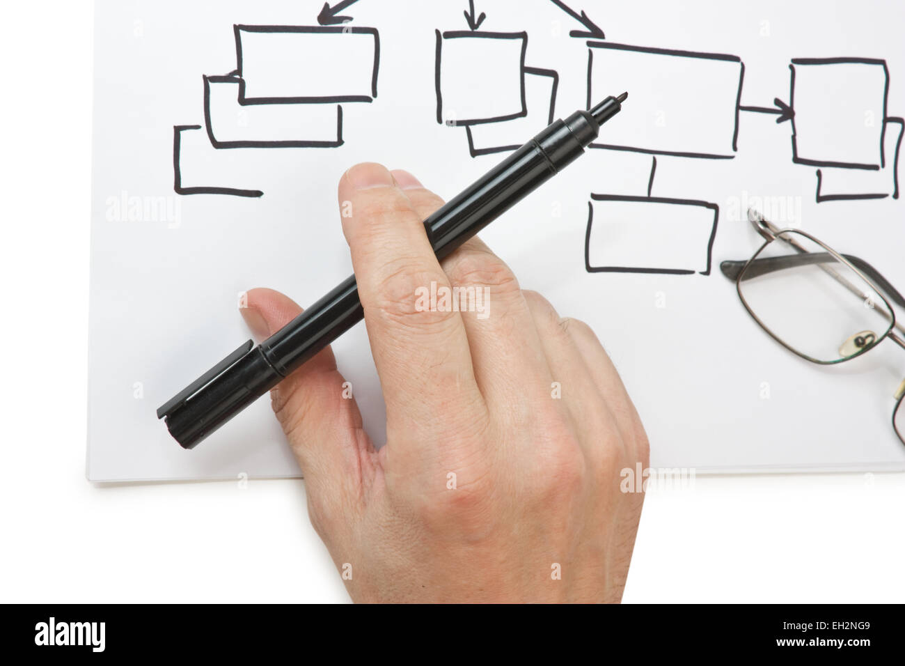 hand marker draws a block diagram isolated on a white background Stock ...