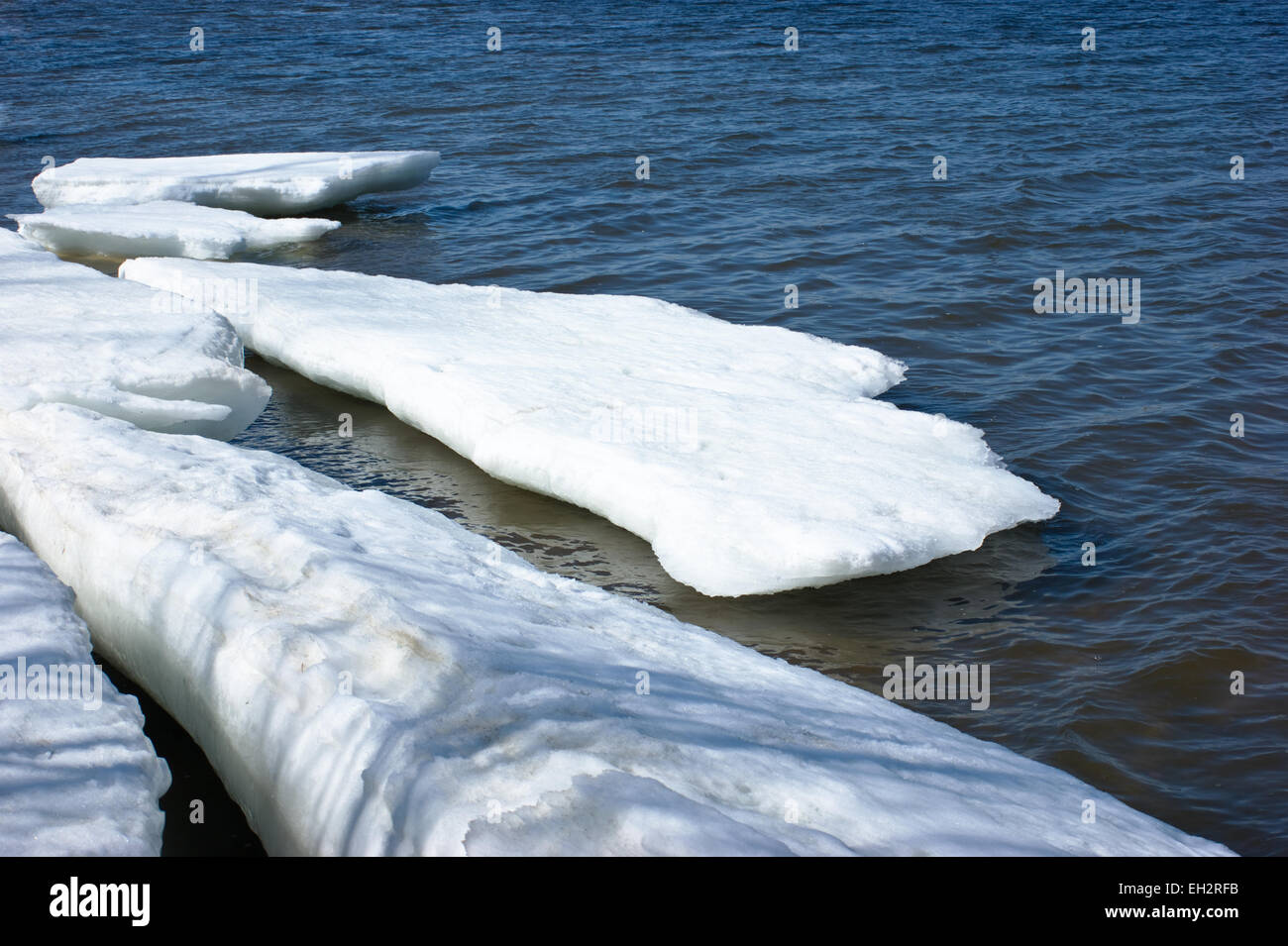 ice hummocks on the river in spring Stock Photo - Alamy