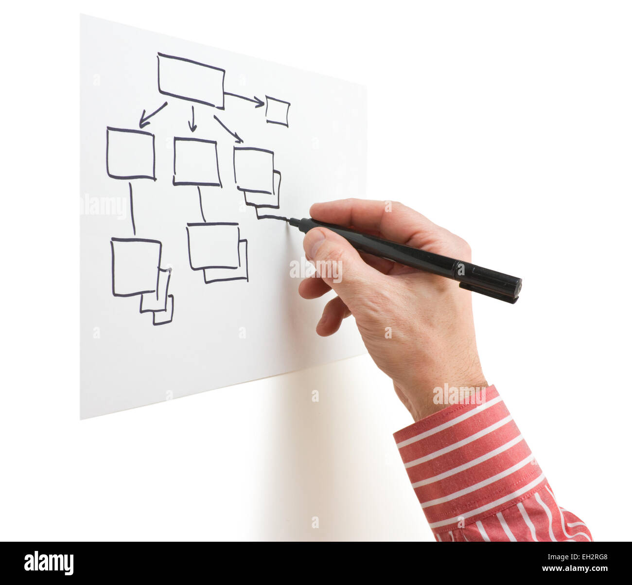 hand marker draws a block diagram isolated on a white background Stock ...