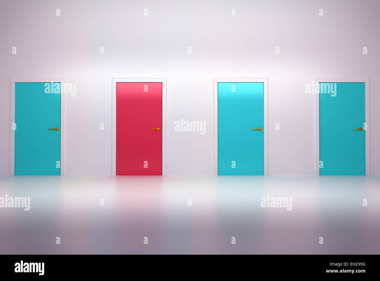 Right choice: four conceptual doors in abstract room Stock Photo - Alamy