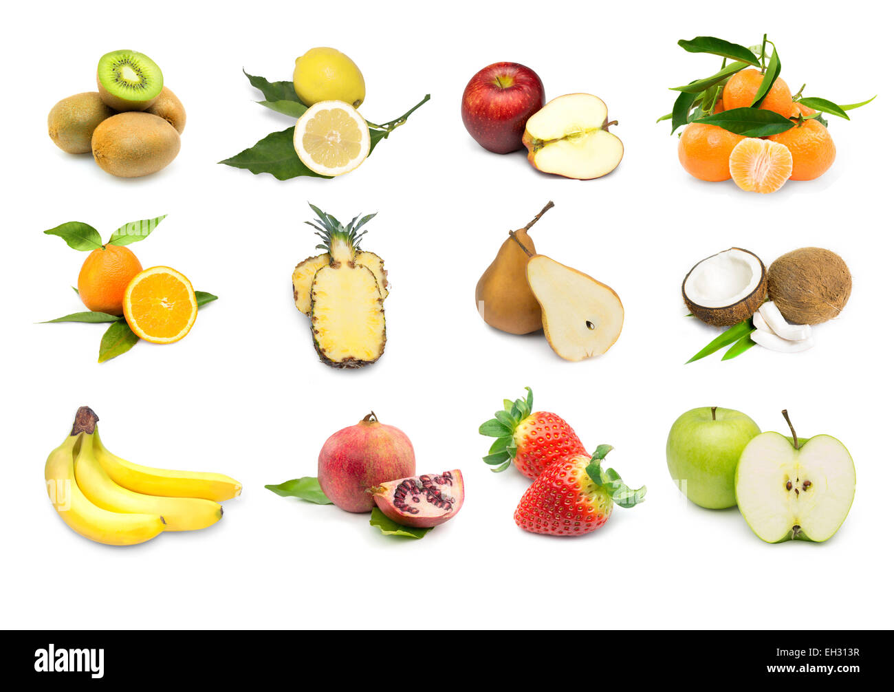 group of fresh natural fruits on white background Stock Photo - Alamy